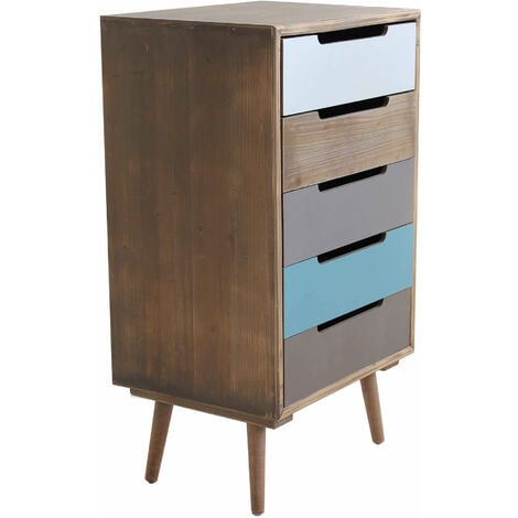 Cassettiera in legno con 5 cassetti colorati 45x36,5xH81,5 cm CHARLES