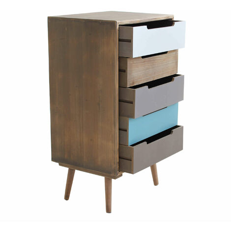 Cassettiera in legno con 5 cassetti colorati 45x36,5xH81,5 cm CHARLES