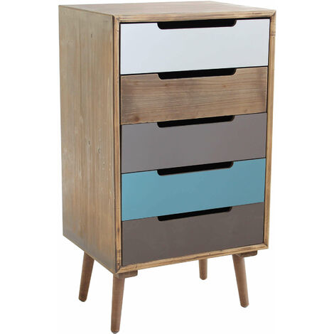 Cassettiera in legno con 5 cassetti colorati 45x36,5xH81,5 cm CHARLES
