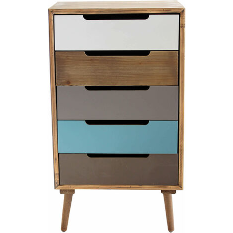Cassettiera in legno con 5 cassetti colorati 45x36,5xH81,5 cm CHARLES