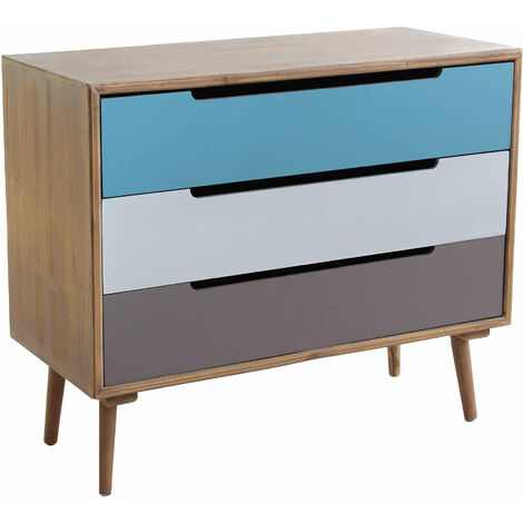 Mobile in legno di pino con 3 cassetti colorati BILBAO