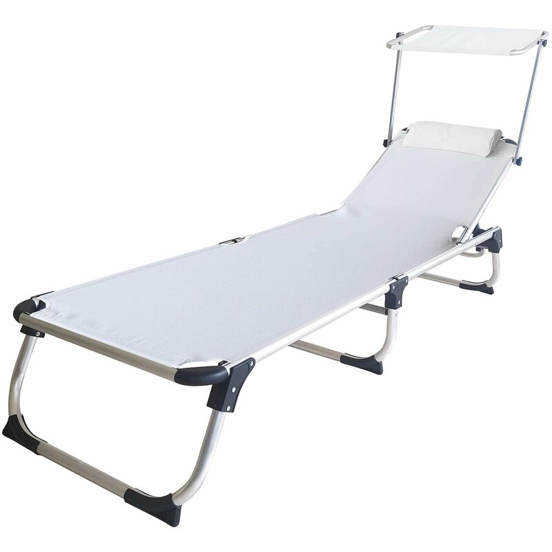 Lit pliant de plage en aluminium avec coussin et toit craskoe White