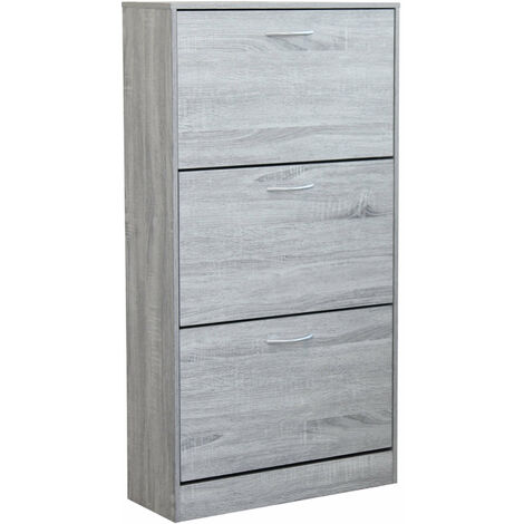 Range-chaussures bois 3 portes double flore pour entrée gris clair ...