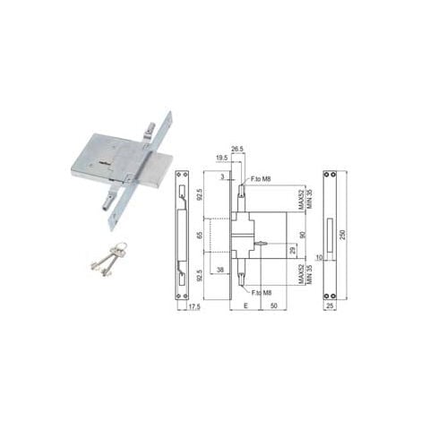 Serrure à double panneton triple mortaise avec connexion à tige M8 450 ...