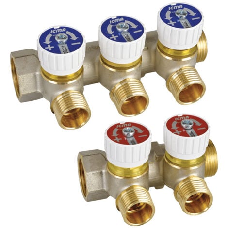 Collecteur Linéaire 1" Mâle/Femelle Avec Robinets D'arrêt Mod.227 Icma 2 Voies 1/2" (16)