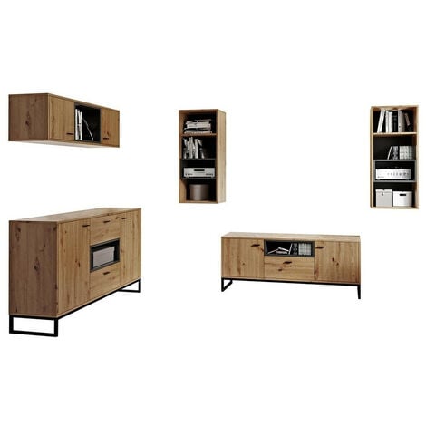 Set mobili soggiorno Baltesi 114, Rovere Artisan + Nero