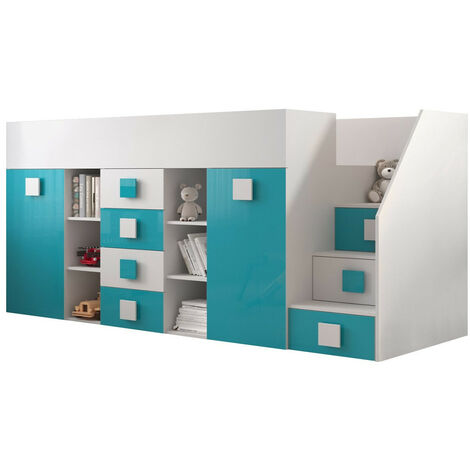 Letto alto Hartford 366, Bianco + Lucidare Turchese + Bianco lucido ...