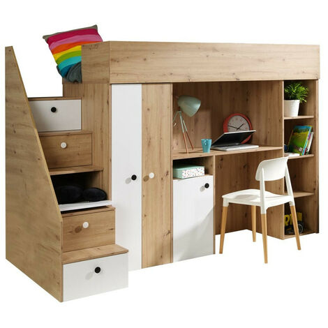 Letto alto Hartford 362, Rovere Artisan + Bianco, Singolo, 90x200 ...