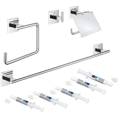 Ensemble d'accessoires 4-in-1 GROHE Start Cube chromé + 3 GROHE QuickGlue A1 + 1 GROHE QuickGlue A2