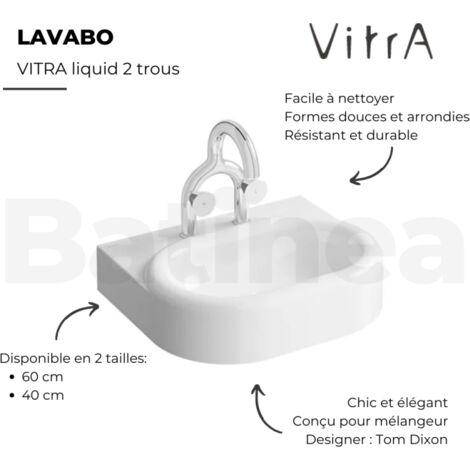 Lavabo VITRA Liquid 60 cm 2 trous avec trop-plein