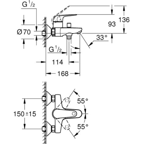Mitigeur baignoire mécanique GROHE Bauloop avec colonnettes