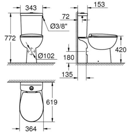 PACK WC avec bride à poser GROHE Bau Ceramic + Tabouret physiologique ...