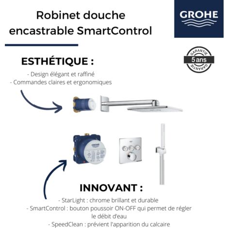 GROHE Ensemble douche encastrable SmartControl avec nettoyant robinetterie GrohClean