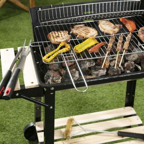 Rechteckiger Grill mit Rädern Holzregale in Metallstruktur BestBq