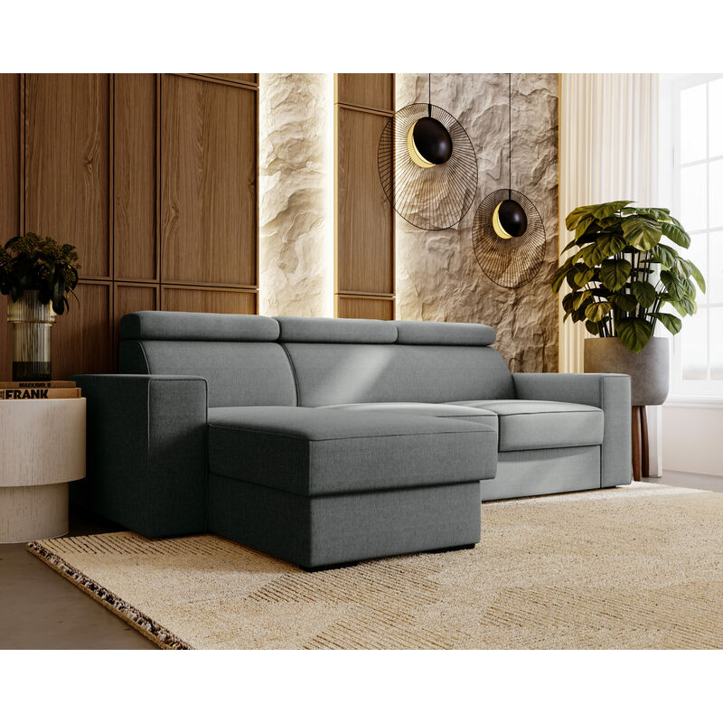 Ecksofa mit Schlaffunktion und Bettkasten Universelle Ottomane Couch fur Wohnzimmer Schlafsofa Sofagarnitur Sofa Eckcouch L Form Wohnlandschaft 249x98x165 cm ROSALINE Grau Inari 91