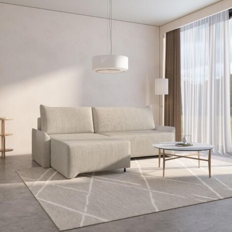 Ecksofa ROCKY Cord L Form mit Schlaffunktion und Bettkasten (Creme Poso ...