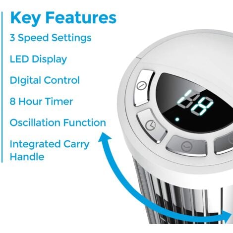 Igenix Digital Mini Tower Fan, Oscillating, 12 Inch, White - DF0022WH