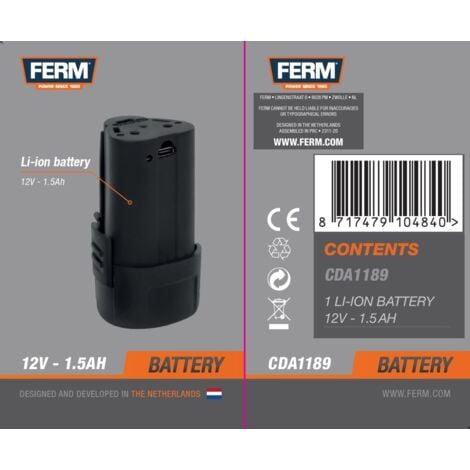 FERM - AX-POWER - Batería - 12V - 1.5Ah - Li-Ion - USB-C