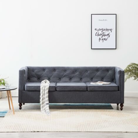 3-Sitzer Chesterfield-Sofa Loungesofa Couch Modern Stoffpolsterung Grau ...
