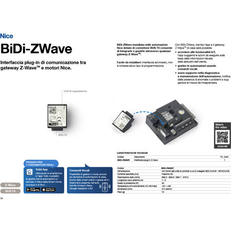 ZWAVE NICE BIDI-ZWAVE T4 BUS-Verbindungsmodulschnittstelle