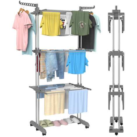 Clothes Drying Rack - bigzzia 4-Tier Folding Clothes Airer, Metal ...