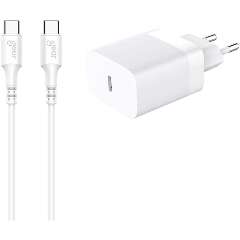 GEAR Chargeur 220V 1xUSB-C Blanc PD/PPS 30W +1m Câble USB-C vers USB-C