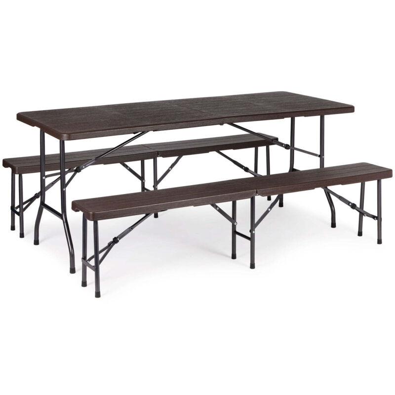 Table traiteur 180cm 2 bancs ensemble banquet marron modernhome