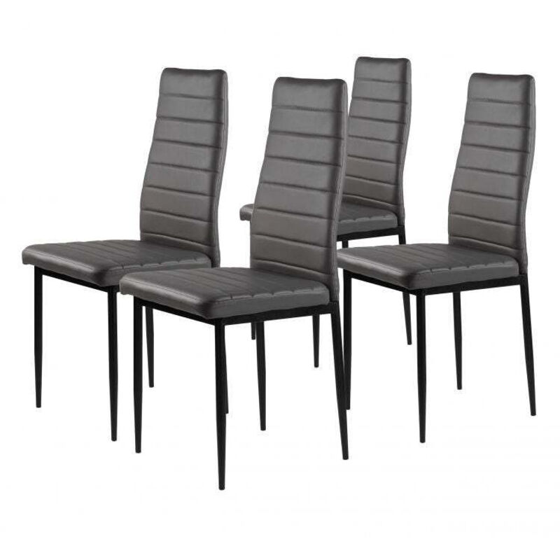 Ensemble de 4 chaises pour salon et salle a manger en eco cuir dossier ergonomique gris