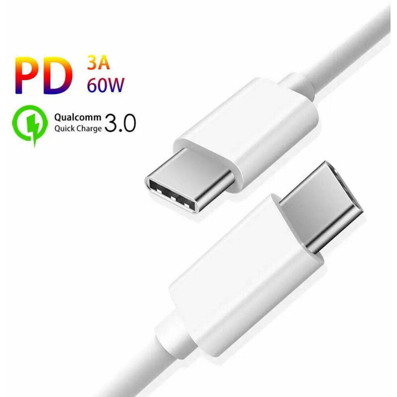 Cable de charge rapide usb c vers usb c 60w 3a 2m usb c pd - blanc