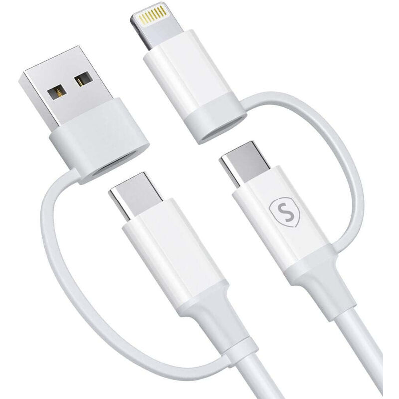 Câble SiGN 4 en 1 USB-A/USB-C vers Lightning/USB-C 60 W/3 A, 1 m - Blanc