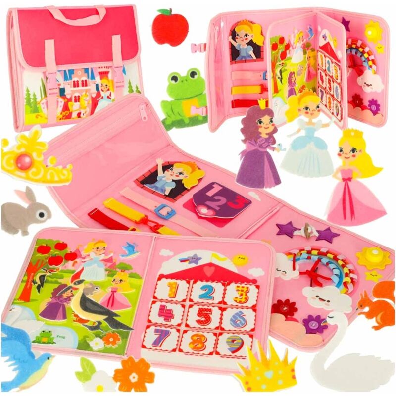 Sac a dos montessori avec planche de manipulation rose