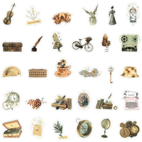 Autocollants - style vintage - 50 pcs