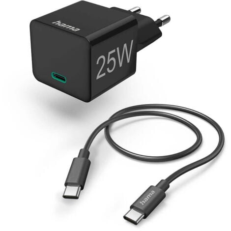 HAMA Chargeur rapide 1x USB-C avec câble 25W PD 1,0m Noir