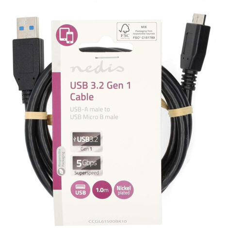Cable usb usb 32 gen 1 usb a male usb micro b male 5 gbps nickele 100 m ...
