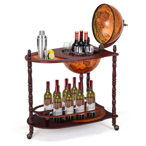Bar globe en bois deucalyptus sur 3 roulettes pour ouverture 8830