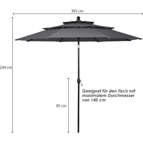 Parasol de 300 cm en aluminium avec toit a 3 niveaux parasol a ...