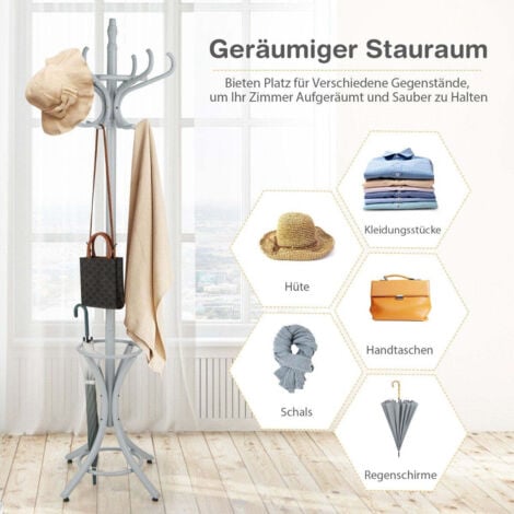 Porte manteau 184 cm avec porte parapluie porte veste avec 12 pateres gris