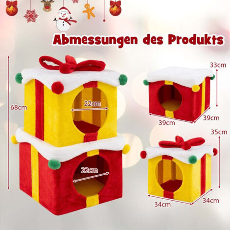 Grotte de noel pour chat a 2 niveaux avec nud et boule coffrets cadeaux ...