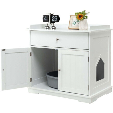 Anti odeur meuble litiere chat blanc cache bac litiere propre et range ...
