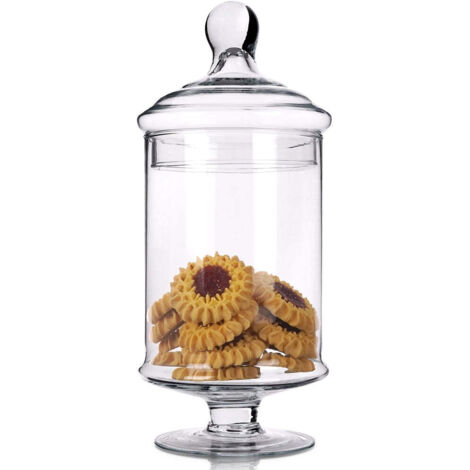 Grand récipient en verre avec couvercle et pied pour le rangement