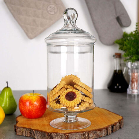 Grand récipient en verre avec couvercle et pied pour le rangement