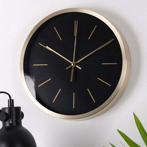 Classic wall clock 25 cm with black dial and gold frame