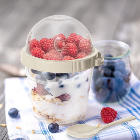 Yoghurt container with lid bowl for cereal and spoon 883