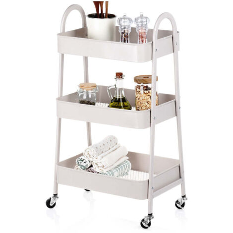 Beige metal 3 level shelf on wheels 44x315x785 cm 883253