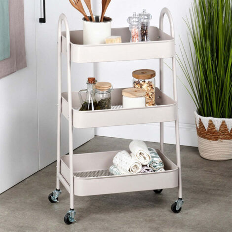 Beige metal 3 level shelf on wheels 44x315x785 cm 883253