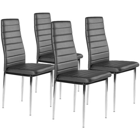 Chaises en eco cuir pour le salon et la salle a manger 4 pcs pieds chromes gris