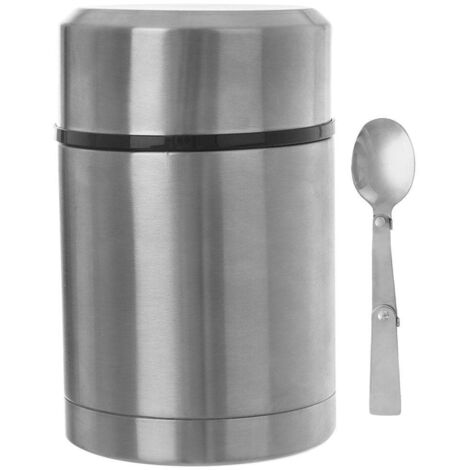 Recipient alimentaire etanche en acier inoxydable avec cuillere