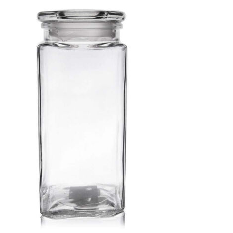 Recipient en verre carre avec couvercle hermetique pour le stockage