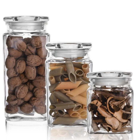 Recipient en verre carre avec couvercle hermetique pour le stockage