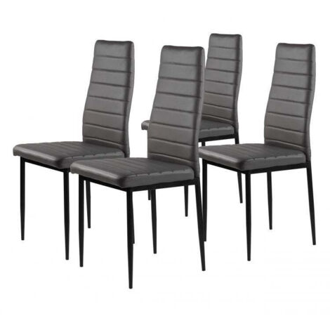 Ensemble de 4 chaises pour salon et salle a manger en eco cuir dossier ergonomique gris